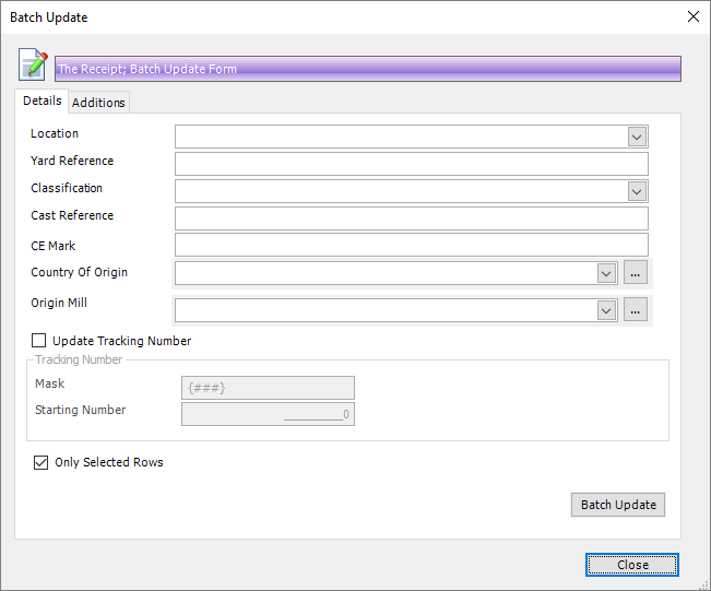 Batch update lines in the purchase order receipt